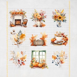 Watercolor Fall Decor Clipart Bundle, Cozy Autumn and Fall Decor Set ...