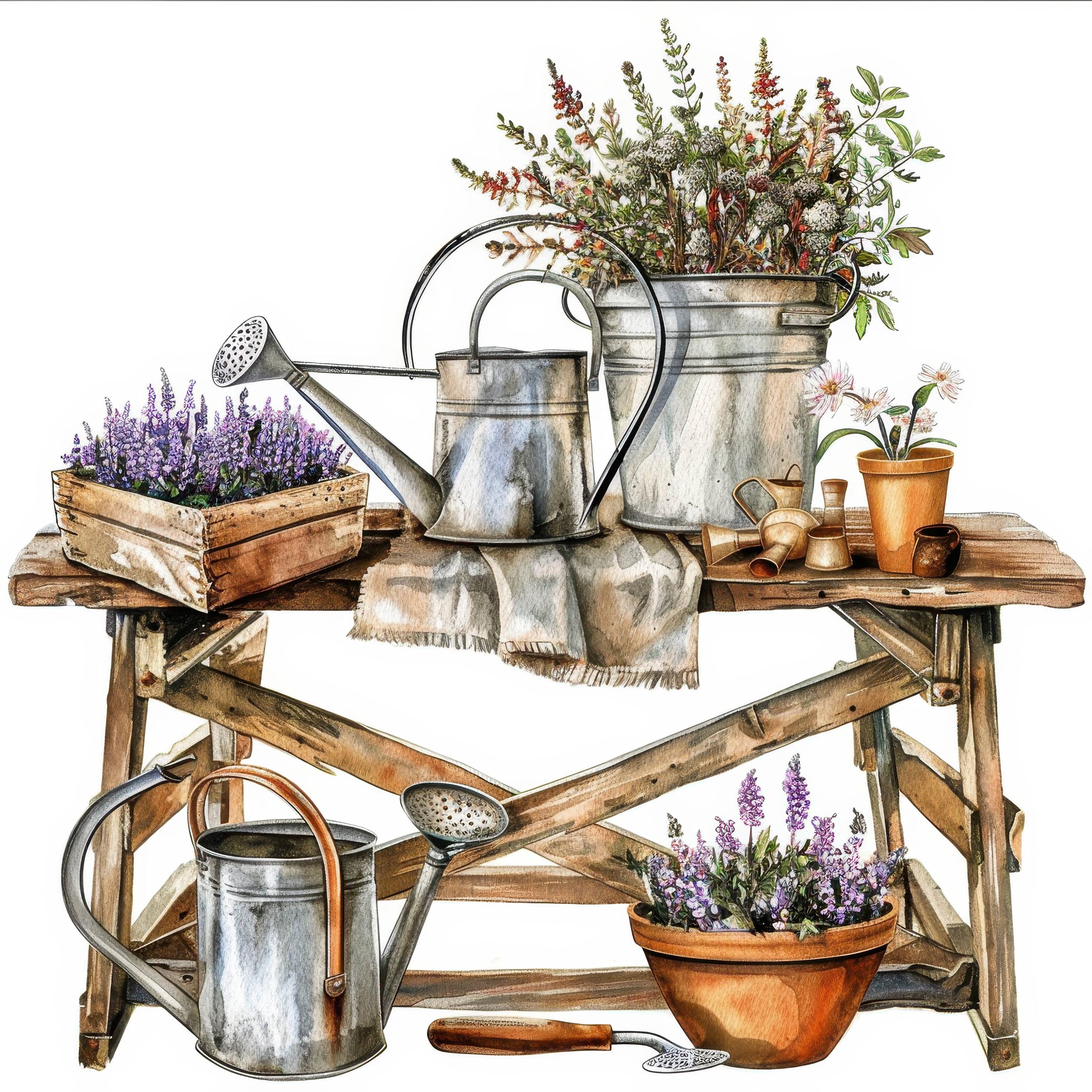11 Vintage Gardening Tools Clipart Bundle, Gardener Illustrations ...