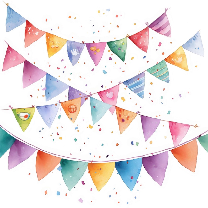 16 Party Bunting Clipart Set, Printable Watercolor Party Clipart, High ...