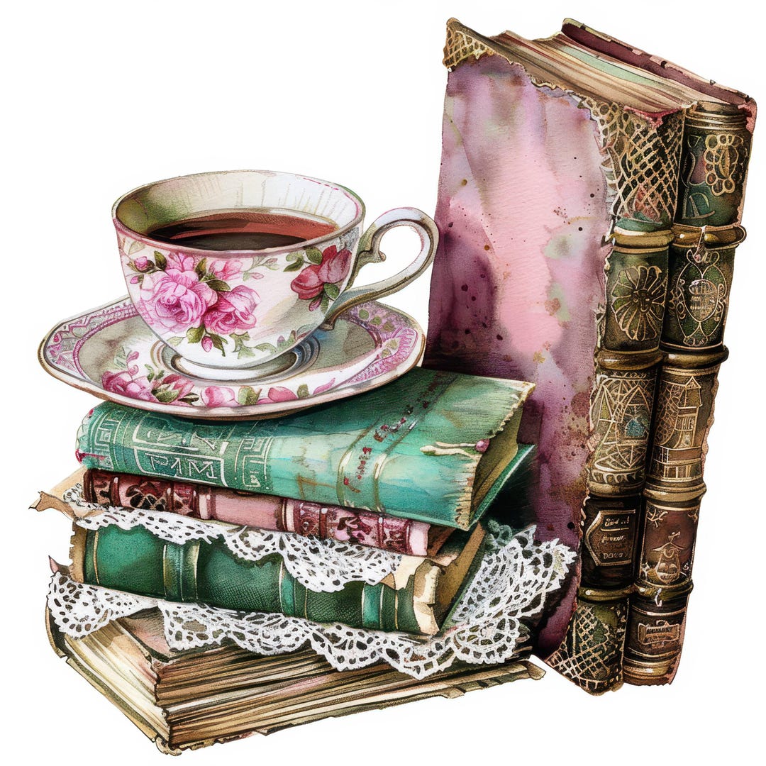 14 Tea and Book Clipart Set 2, Vintage Old Book Clipart, Printable ...