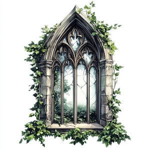 15 Ivy Window Clipart Bundle, Printable Watercolor Church Window ...