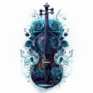 18 Floral Teal Violin Clipart Bundle, Printable Watercolor Music ...