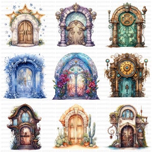 Watercolor Fantasy Doors Clipart Images Bundle, Magical Door Clipart ...