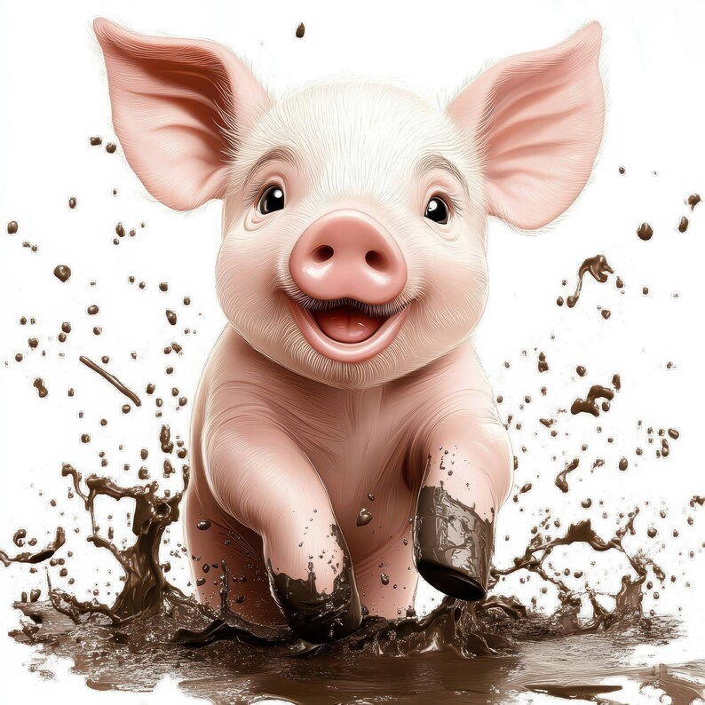 20 Muddy Pig Clipart Bundle, Pig in Mud Puddle Illustrations, Printable ...