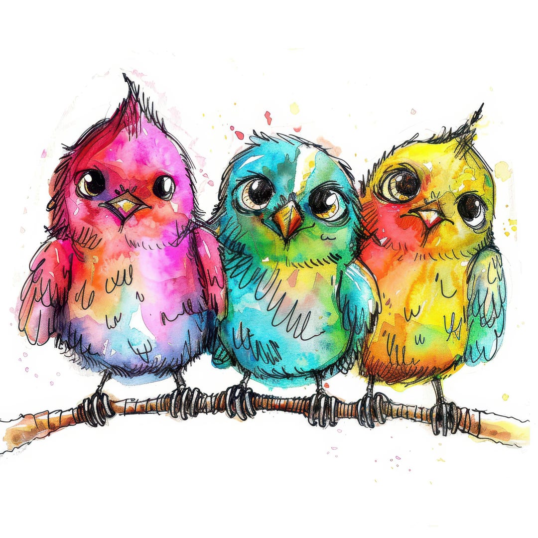 10 Whimsical Rainbow Birds Clipart Bundle, Funny Bird Illustrations ...