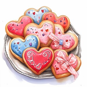 10 Romantic Cookies Clipart Bundle, Heartshaped Sweet Illustrations ...