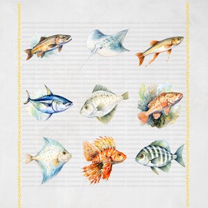 Watercolor Fishes Clipart Bundle | Underwater Animals Clipart Set, Sea ...