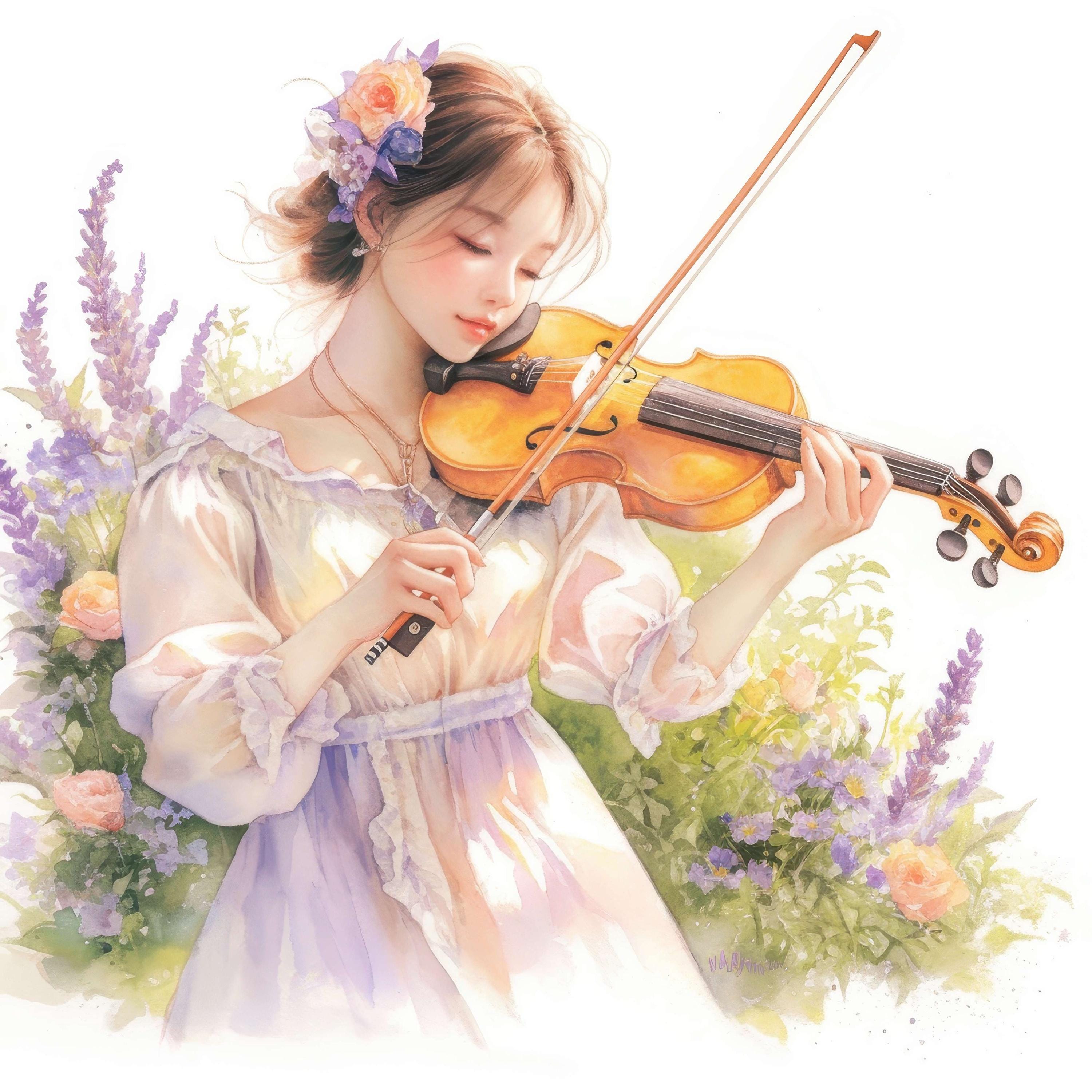 17 Woman and Violin Clipart Set, Printable Watercolor Wildflower ...