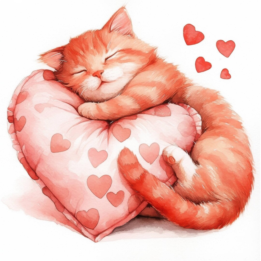 11 Valentines Day Cat Clipart Bundle, Kitten Love Illustrations ...