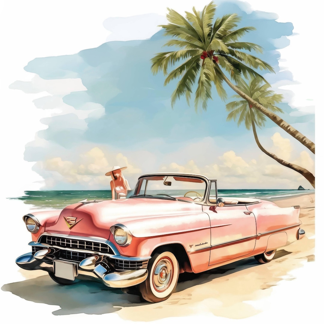 11 Vintage Beach Cars Clipart Bundle, Retro Summer Cars Illustrations ...