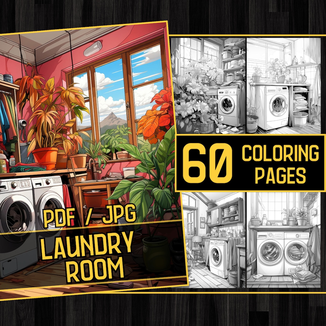 60 Laundry Room Coloring Page Book, Adults + Kids Instant Download ...