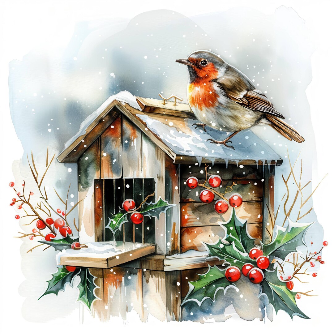 20 Christmas Robin Clipart Bundle Set 2, Printable Watercolor Clipart ...