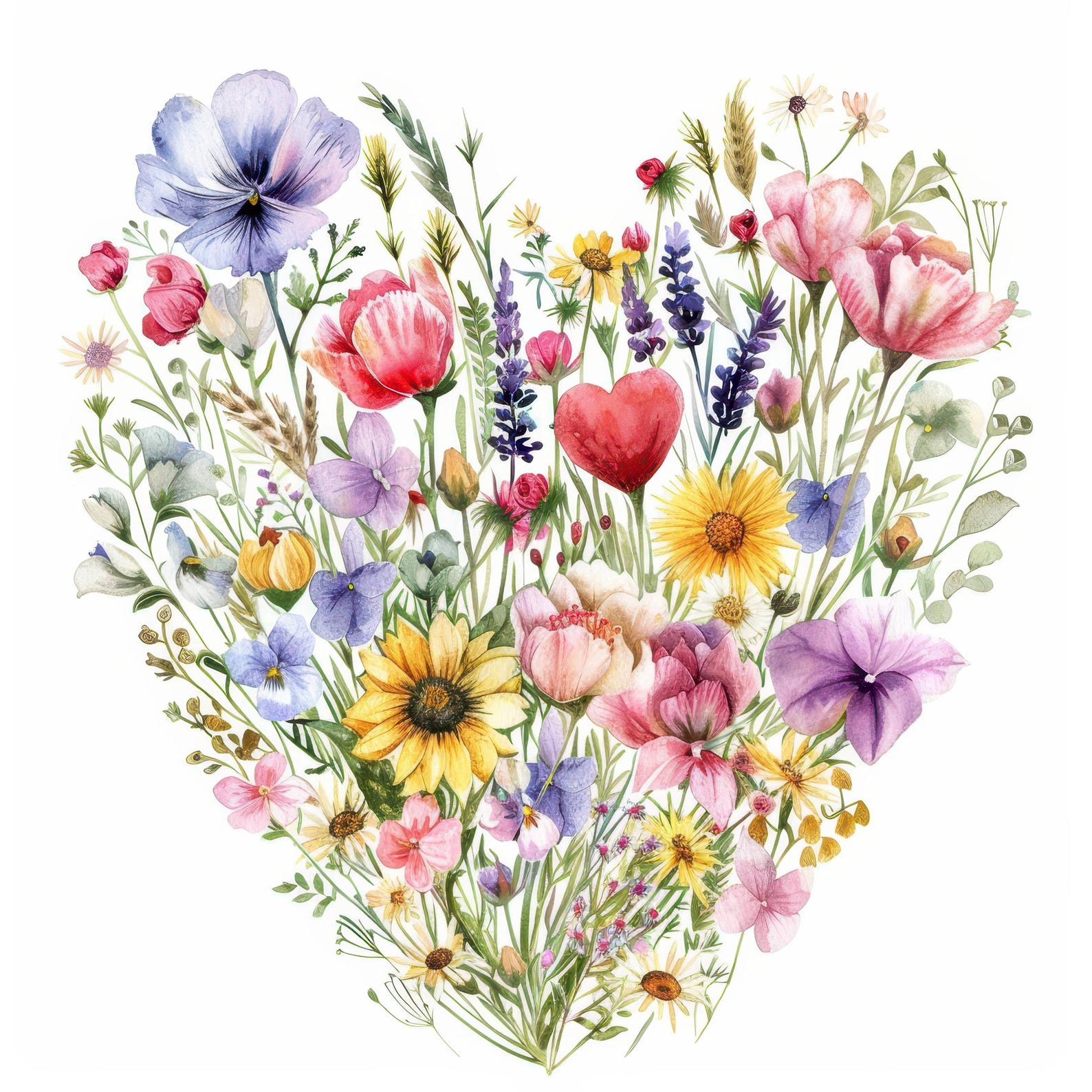 13 Floral Heart Clipart Bundle, Wildflower Heart Illustrations, Digital ...