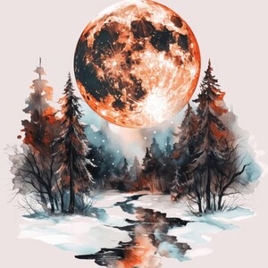 12 Fantasy Red Moon Clipart Bundle, Printable Watercolor Clipart, High ...