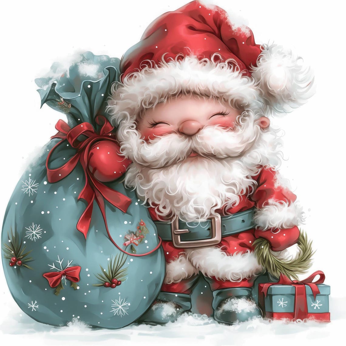 17 Cute Santa Scenes Clipart Bundle, Printable Watercolor Santa Lovers ...