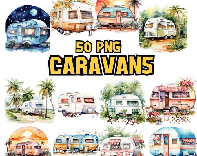 12 PNG/JPG, Cute Caravan Clipart,printable Image,junk Journal,camping ...