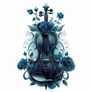 18 Floral Teal Violin Clipart Bundle, Printable Watercolor Music ...