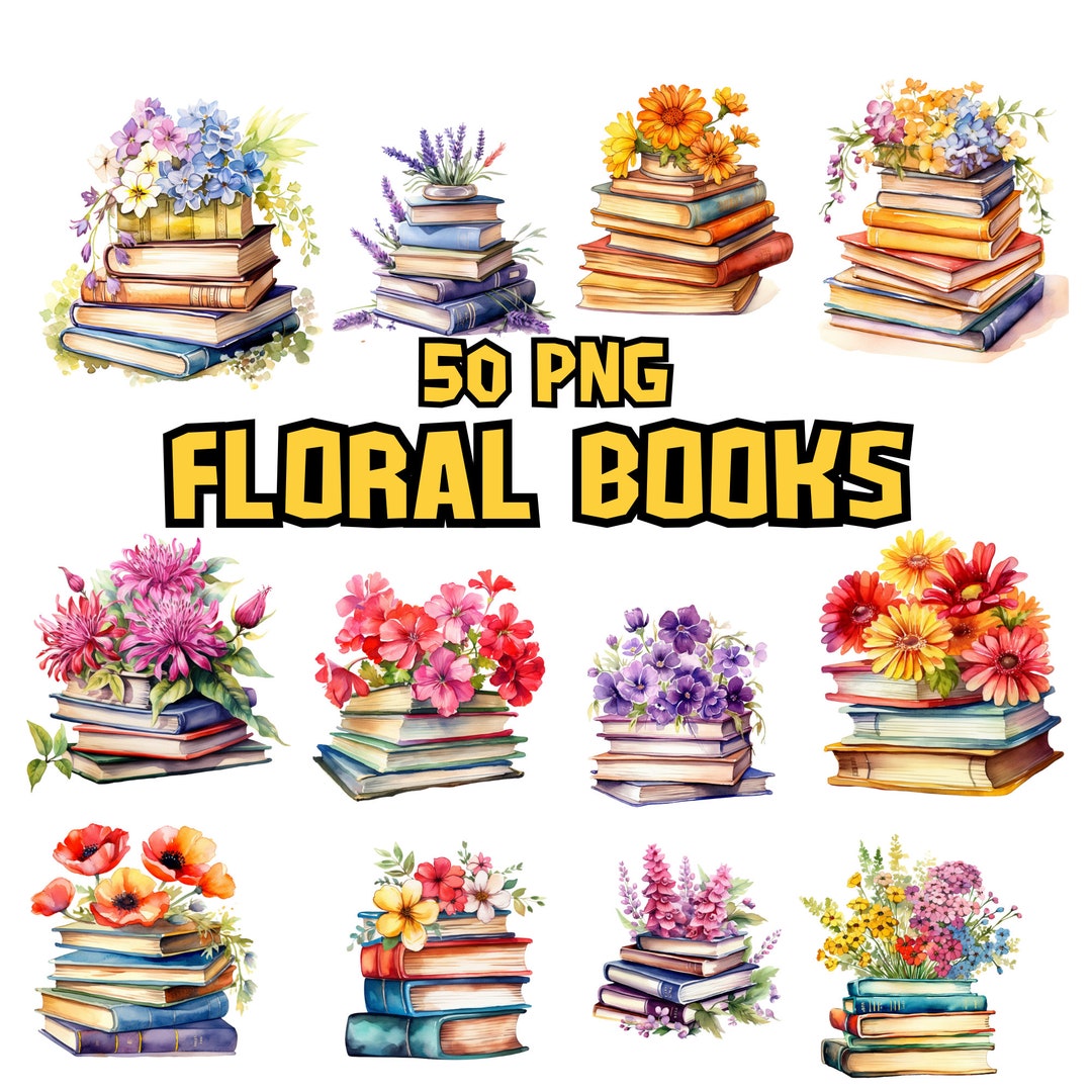 Watercolor Floral Books Clipart | Painted Floral Books Clipart | 50 ...