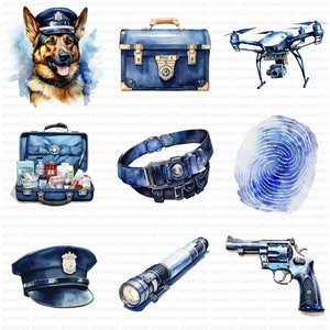 Watercolor Policeman Clipart Bundle, Police Clipart Set, Police Badge ...