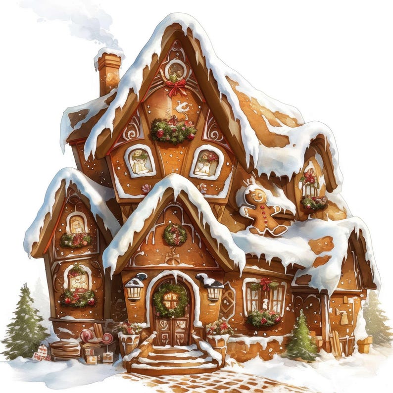 10 Gingerbread House Clipart Set 2, Printable Watercolor Christmas ...