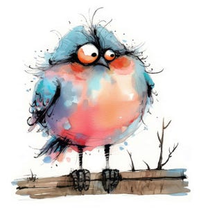 12 Cartoon Birds Clipart Set, Whimsical Bird Illustrations, Printable ...