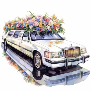 10 Wedding Limousine Clipart Bundle, Elegant Wedding Illustration ...