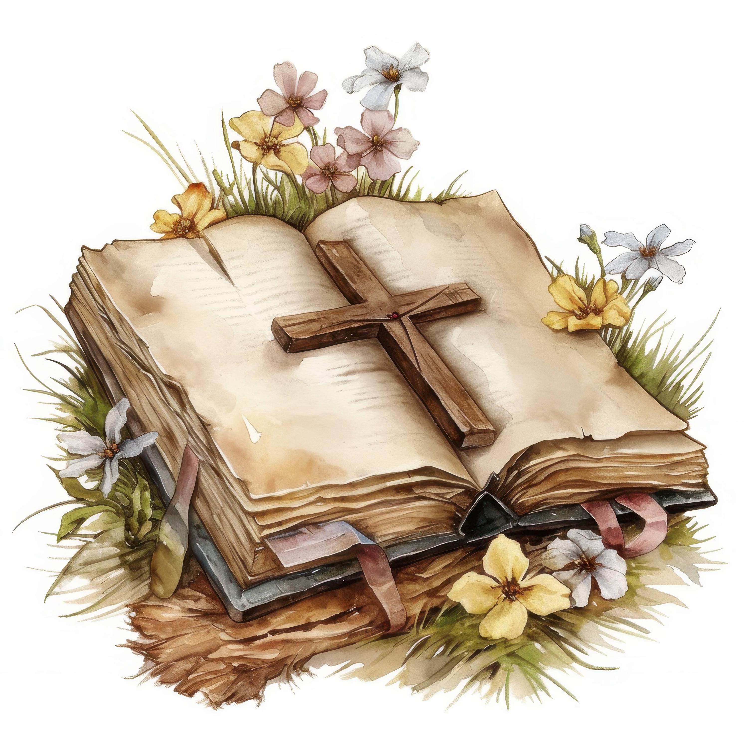 16 Floral Bible Clipart Set, Christian Religious Graphicss, Printable ...