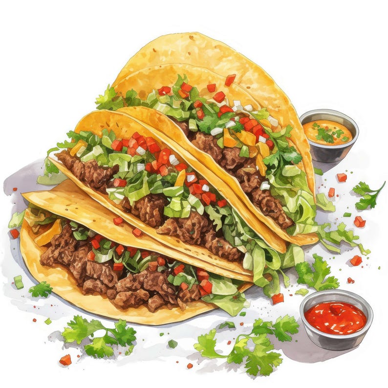 17 Leckere Taco Clipart, Fast Food-Menü-Bilder, druckbare Aquarell ...