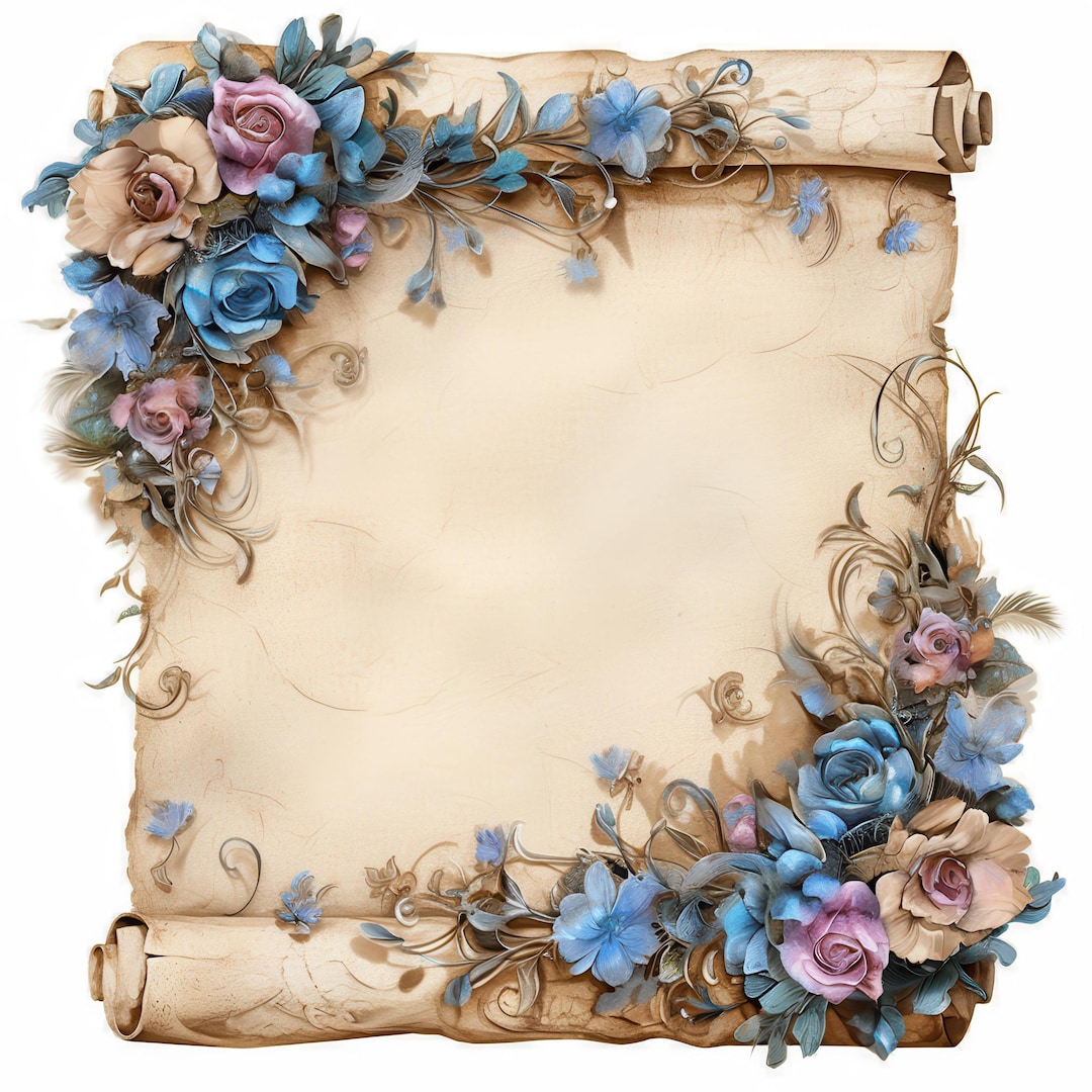 12 Floral Papers Clipart Bundle, Printable Watercolor Antique Scroll ...