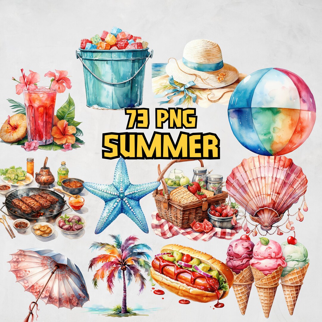 Watercolor Summer Clipart Bundle, Sunglasses Images, Summer Season ...