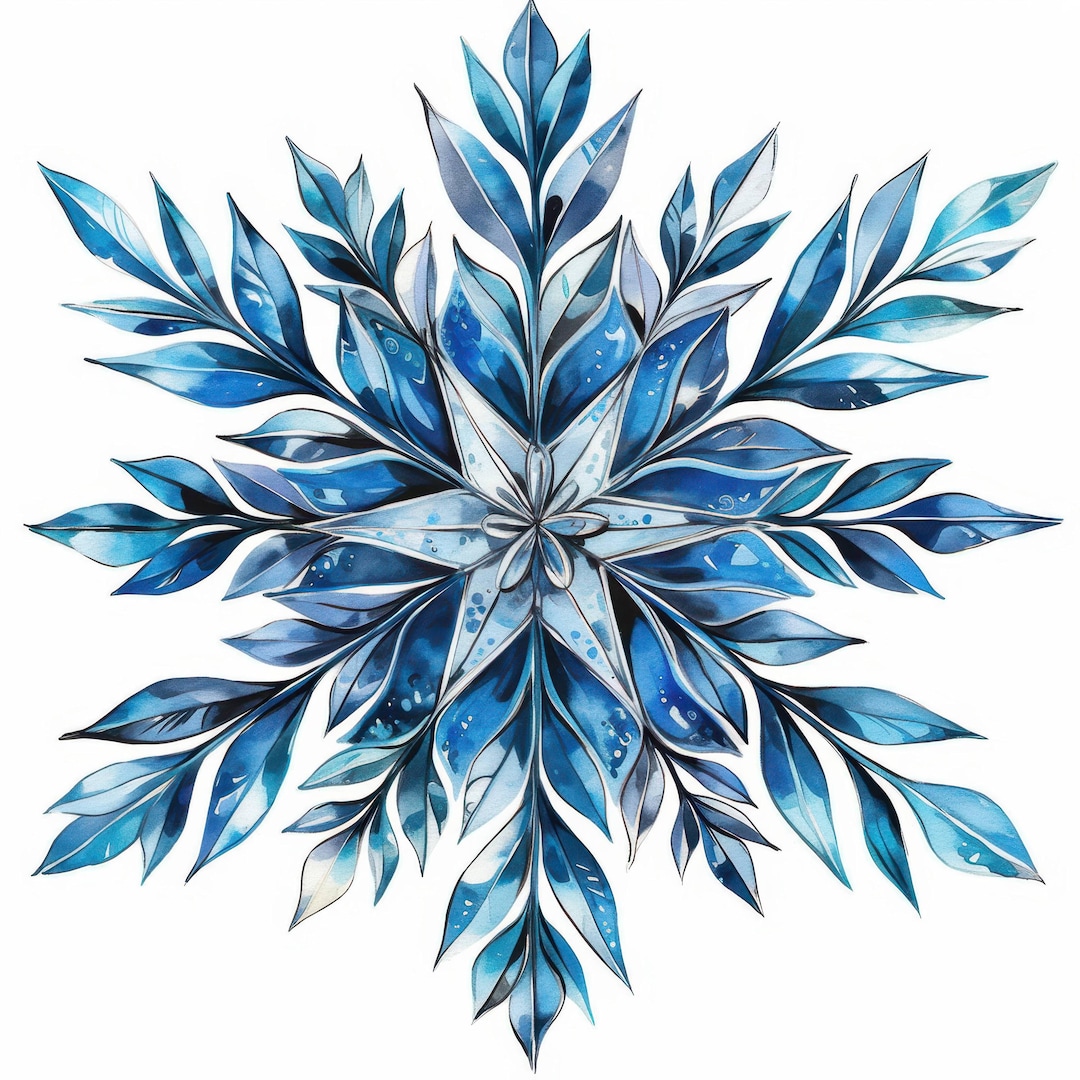 14 Blue Snowflake Designs Clipart Bundle, Christmas Illustration ...