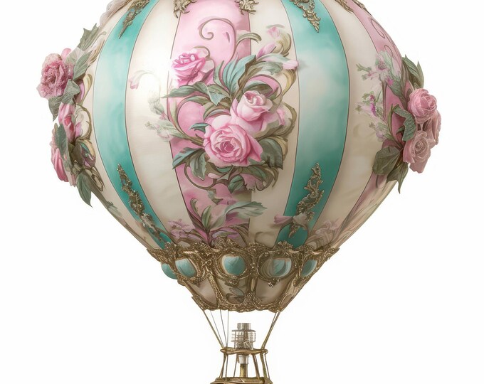 14 Hot Air Balloon Clipart, Victorian Vintage Balloon, Printable ...