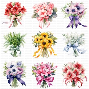 Watercolor Floral Bouquets Clipart | Spring Flowers, Wedding Bouquet ...