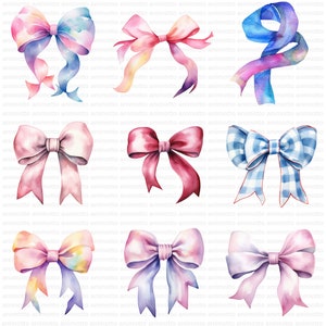 Watercolor Ribbons Clipart Bundle, Colorful Bow Clipart Set, Design ...