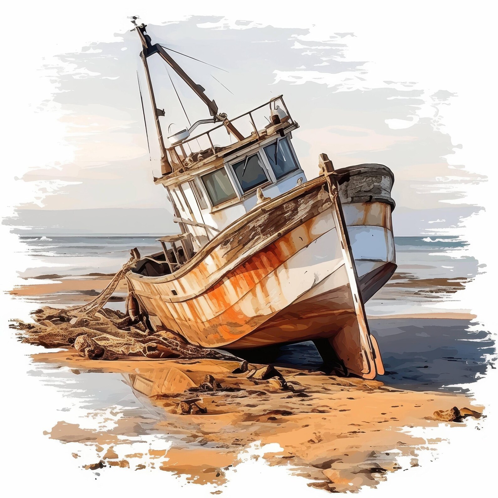 10 Shipwreck on Shore Clipart Bundle, Rusty Boat Illustrations ...