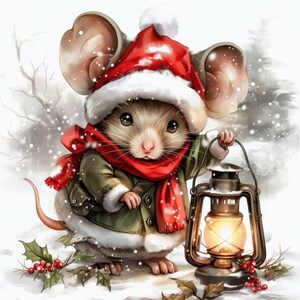 12 Christmas Mouse Clipart Bundle, Festive Mice Prints Illustrations ...