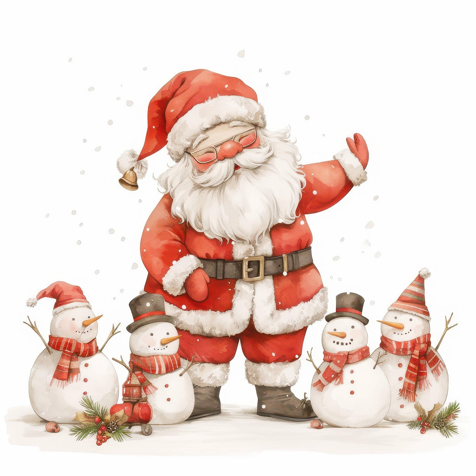 14 Christmas Santa and Snowmen Clipart Bundle, Christmas Prints ...
