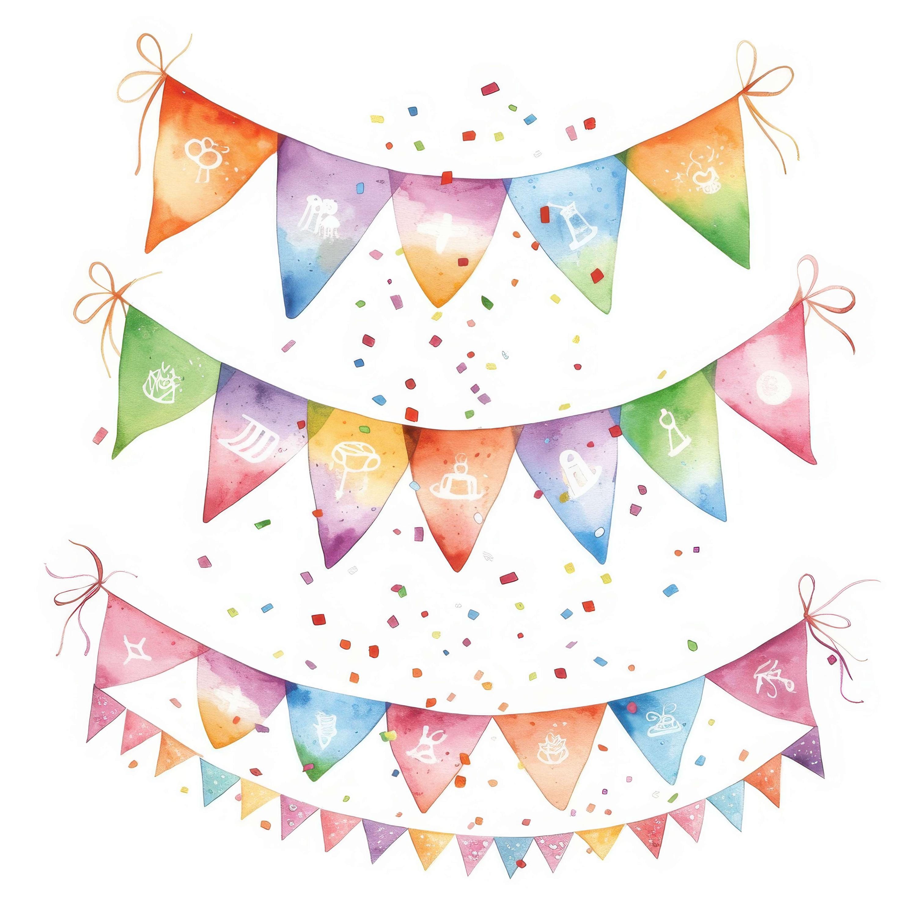 16 Party Bunting Clipart Set, Printable Watercolor Party Clipart, High ...