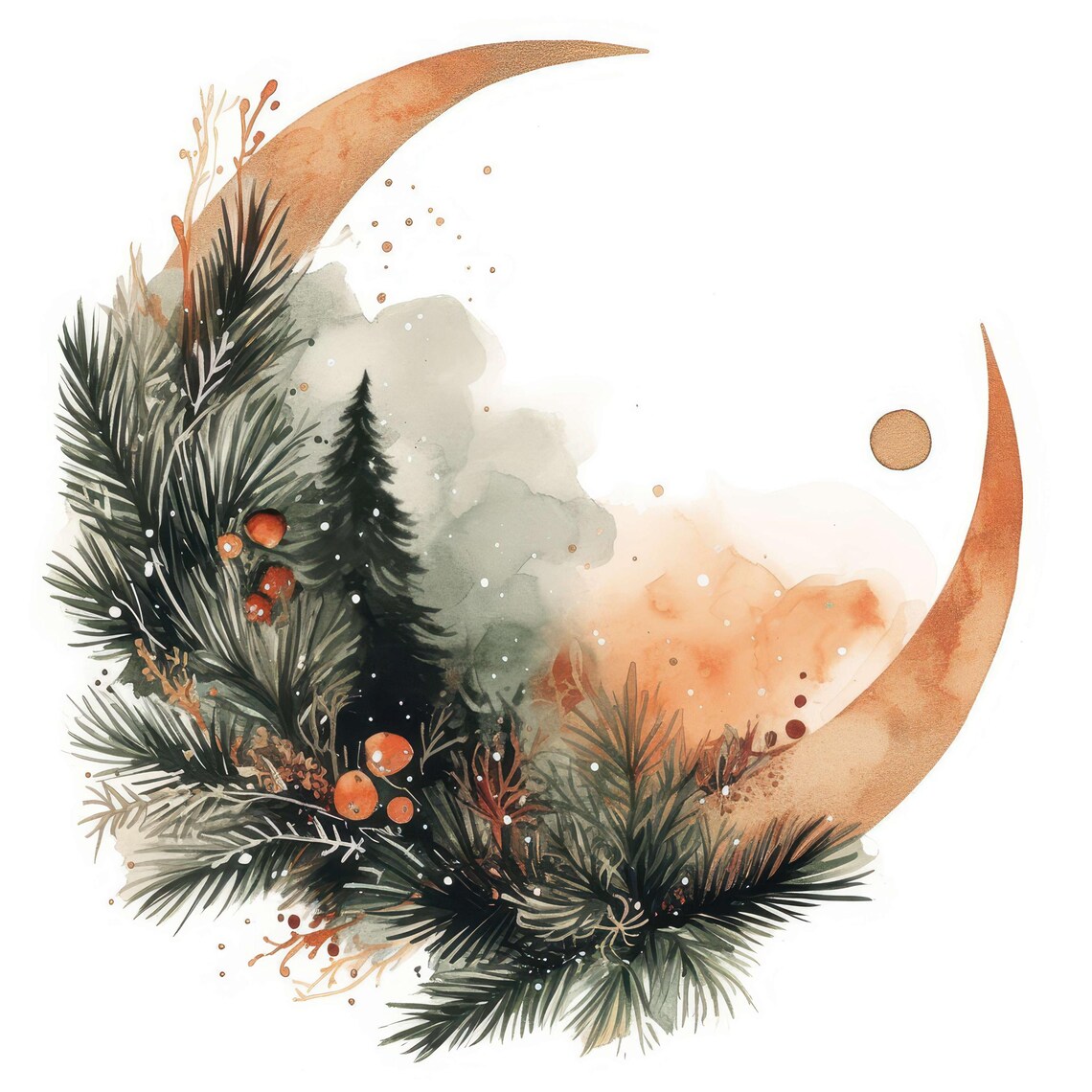 11 Christmas Boho Card Clipart Set, Printable Watercolor Christmas ...