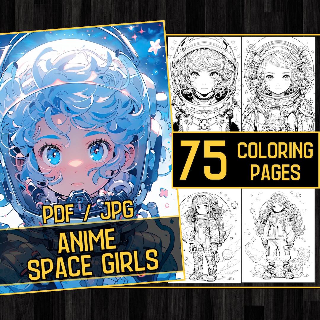 Anime Space Girls Manga 75 Coloring Page Book, Astronaut Anime Coloring ...