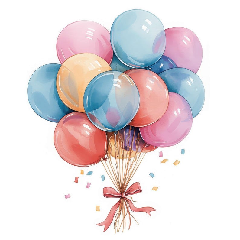 21 Party Balloons Clipart Set, Printable Watercolor Coloured Balloons ...