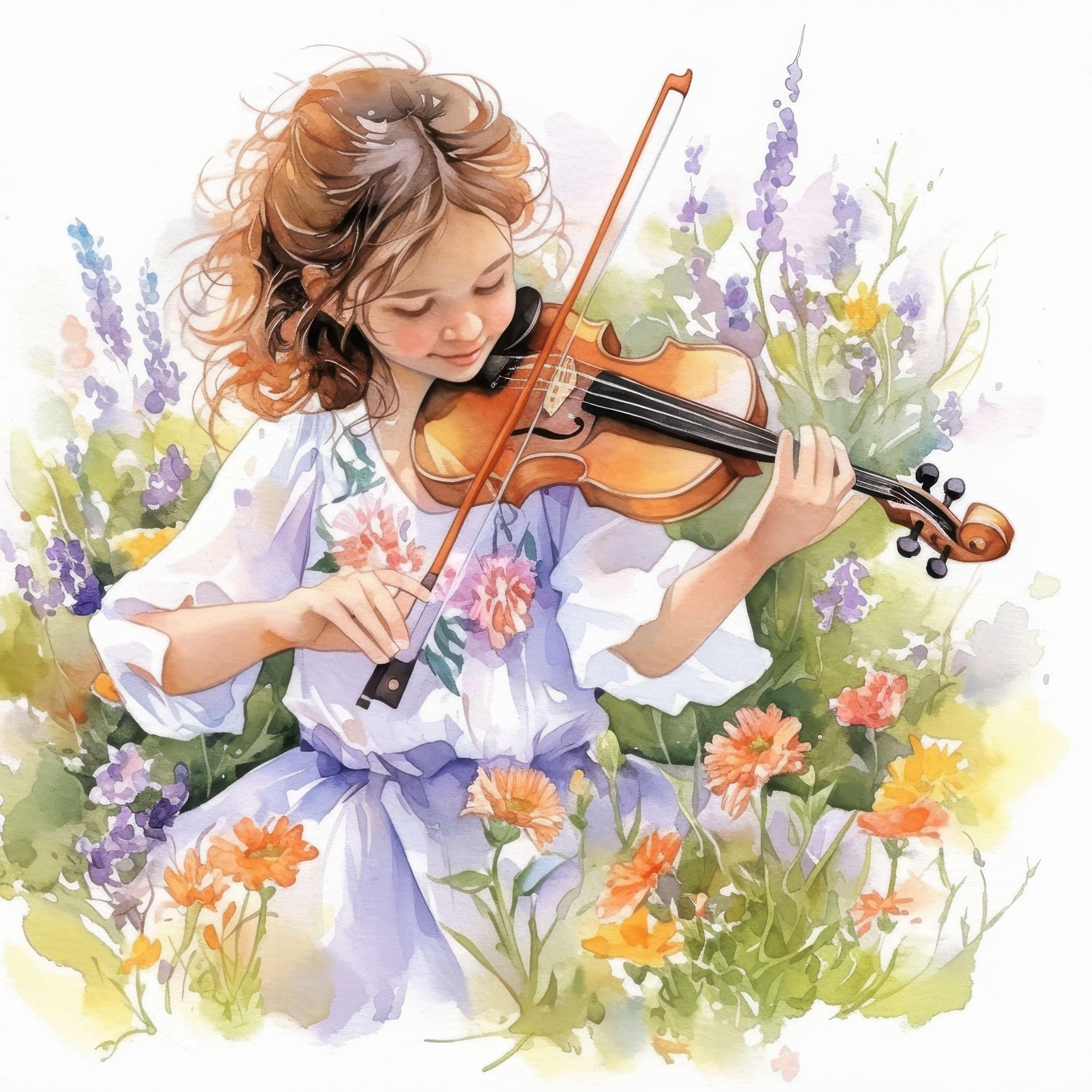 17 Woman and Violin Clipart Set, Printable Watercolor Wildflower ...