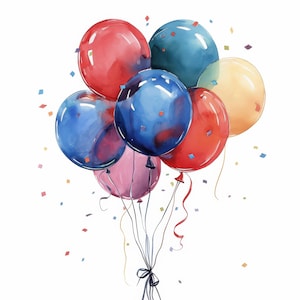 12 Colorful Party Balloons Clipart Bundle, Printable Watercolor ...