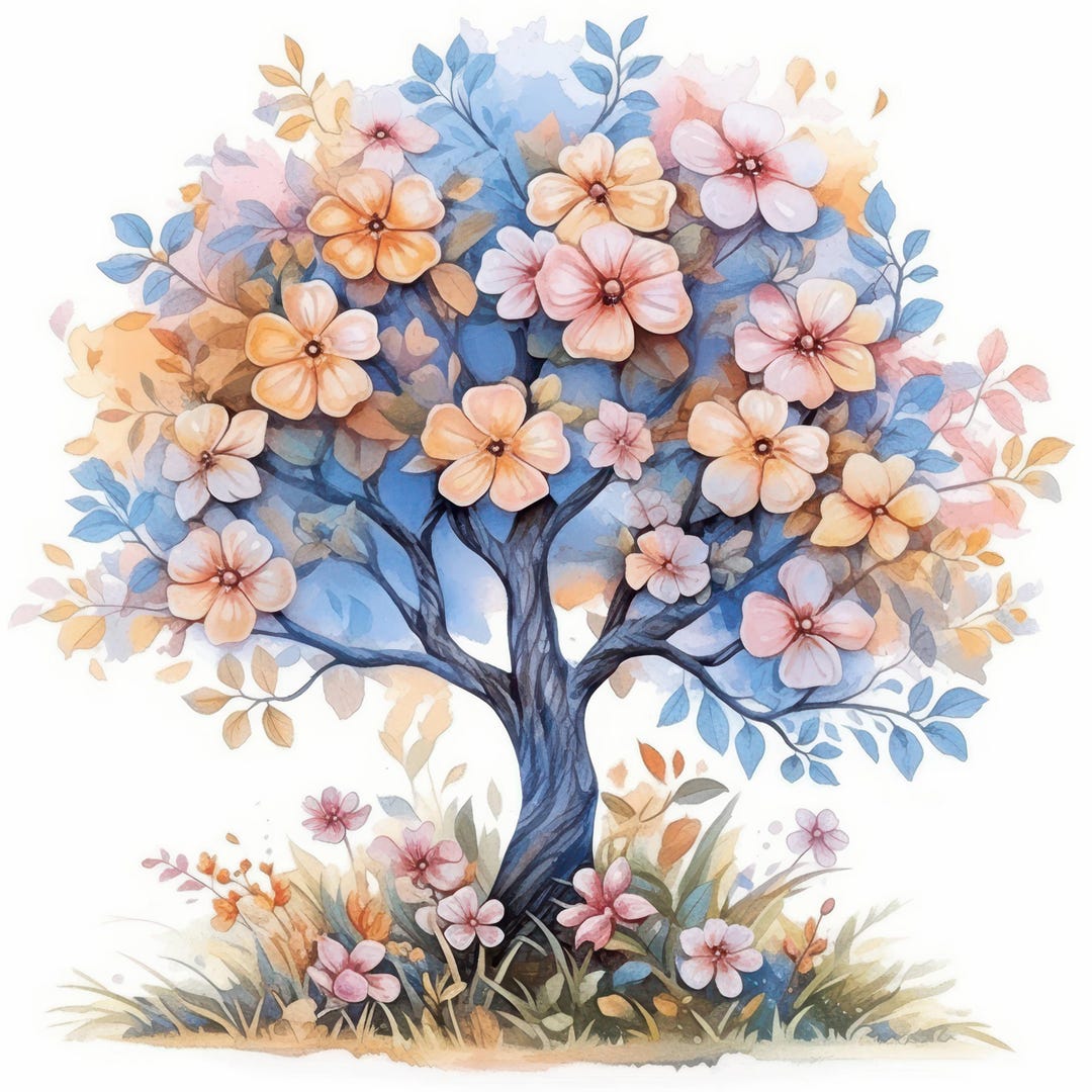 18 Flowering Tree Clipart Bundle, Blossoming Art Illustrations ...