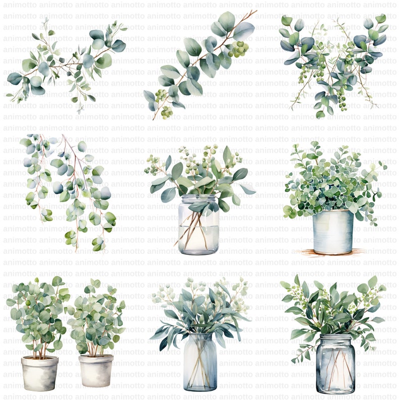 Watercolor Eucalyptuses Clipart Bundle, Spring Flower Clipart Set ...
