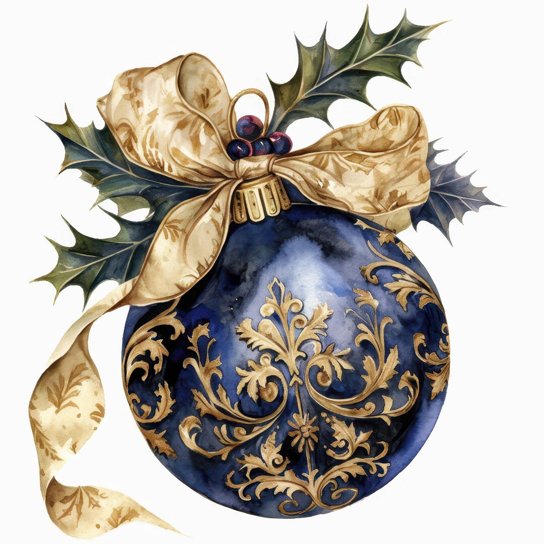 Black Gold Christmas Ornaments Clip Art 11 High Res Watercolor Jpgs ...