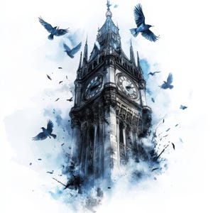 22 Gothic Clock Tower Clipart Bundle, Dark Tower Clipart, Card Making ...