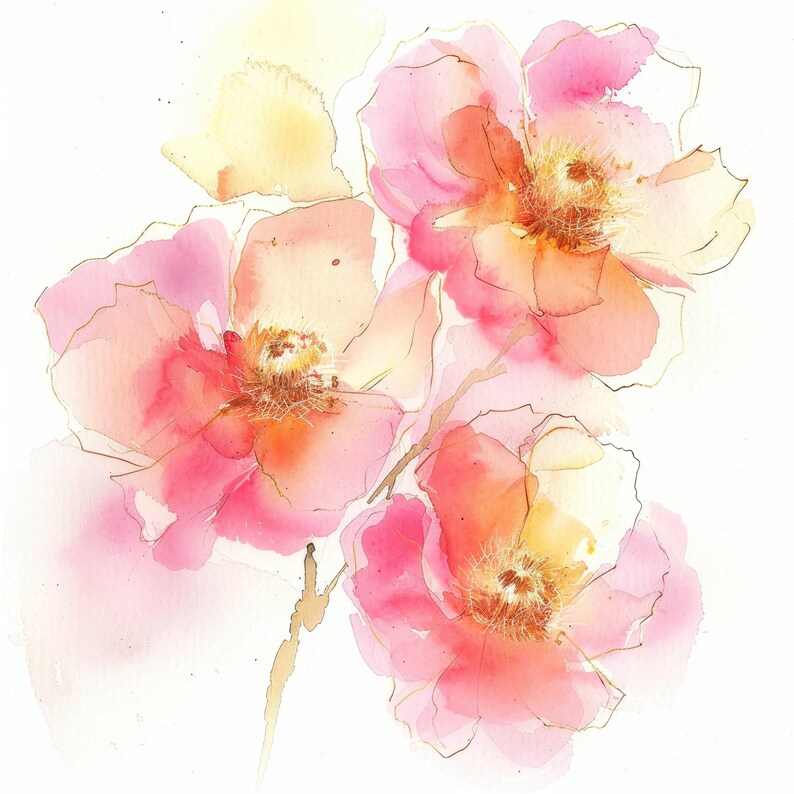 10 Abstract Flowers Clipart Bundle, Pink Gold Flower, Flowers Print ...