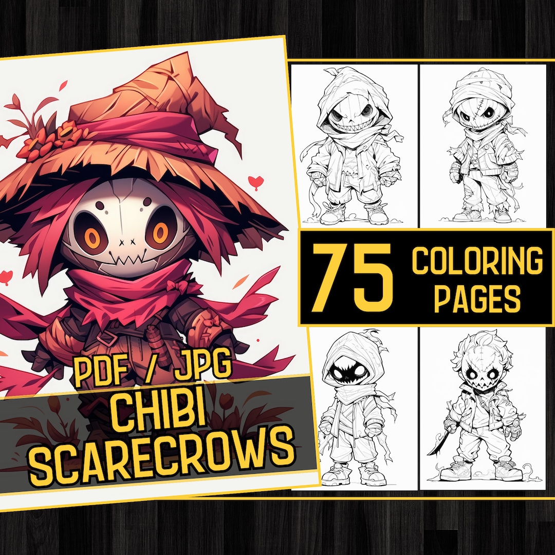 Chibi Scarecrows Anime Adult Coloring Book 75 Halloween Coloring Pages ...