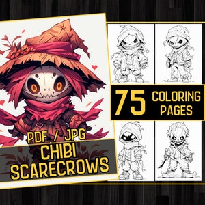 Chibi Scarecrows Anime Adult Coloring Book 75 Halloween Coloring Pages ...
